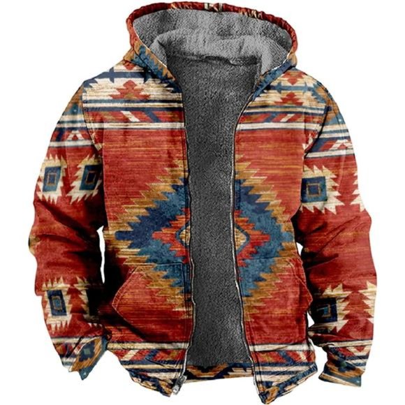 Jackets & Coats | Mens Aztec Fleece Hoodie Full Zip Sherpa Lined Jacket ...